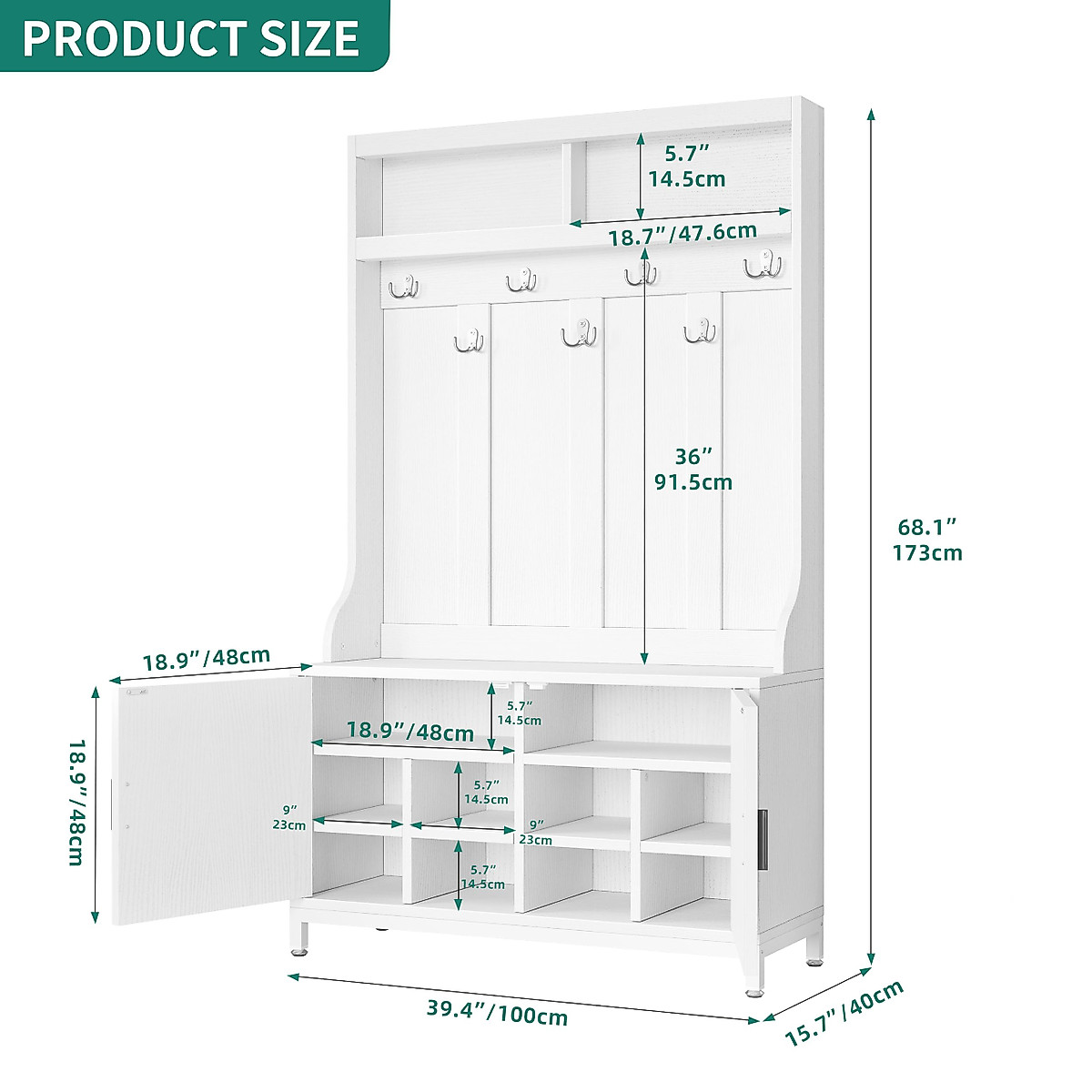 YITAHOME Entryway Bench with Coat Rack, 4-in-1 Hall Tree with Shoe Storage Bench, 7 Hooks and Bottom Shoe Cabinet for Hallway, Entryway, Bedroom, White