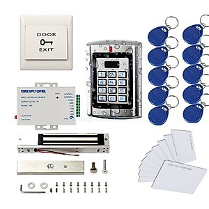 MENGQI-CONTROL Metal Weatherproof Access Control System 600LBS Force Electric Magnetic Lock +110VPower Supply+Exit Button+Cards+Key Fobs