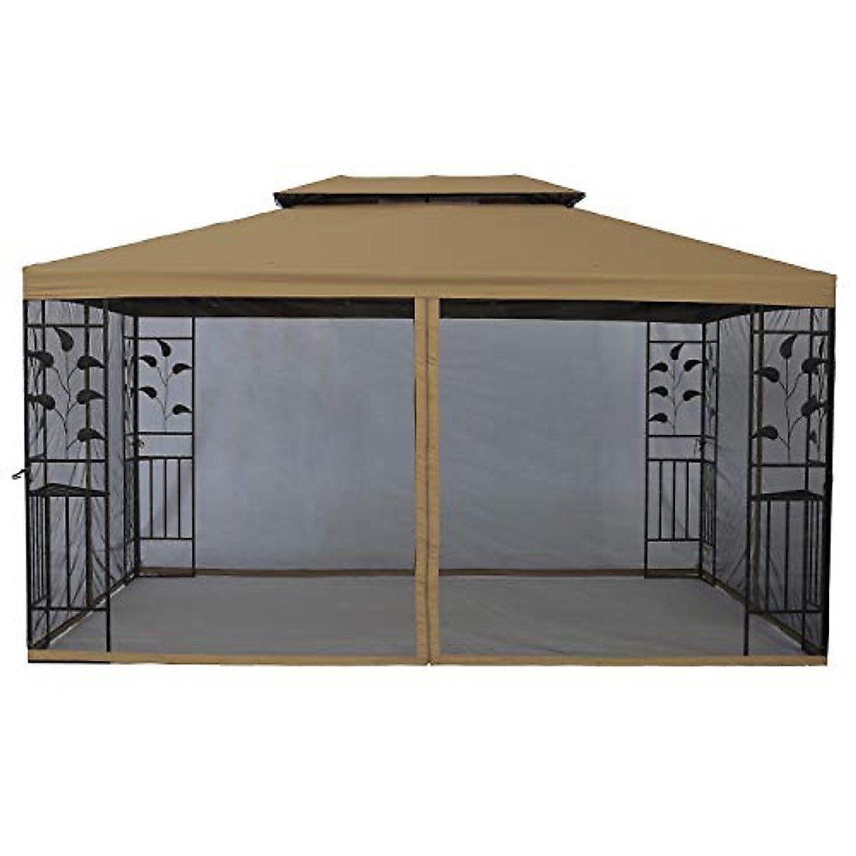 SUNA OUTDOOR 10x13 Ft Outdoor Gazebo Steel Frame Two-Tiered Top Canopy, Leaf Screen Decor Gazebo with Adjustable Netting for Garden Backyard, Beige