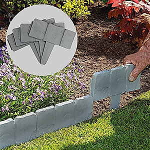 Fonzci 10Pcs Garden Plastic Fence Edging Garden Lawn Edging Plant Border Lawn Fence Stone Effect Fence Stone Edging for Walkways Landscape Garden Patio
