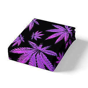 Feelyou Marijuana Leaf Bed Sheets Weed Leaf Botanical Sheet Set for Kids Men Women Adults Cannabis Leaves Bed Set Luxury Puple Hemp Sheets Room Decor 4Pcs Queen Size
