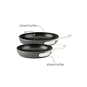 All-Clad HA1 Hard Anodized Nonstick Fry Pan Set 2 Piece, 10, 12 Inch Induction Oven Broiler Safe 500F, Lid Safe 350F Pots and Pans, Cookware Black