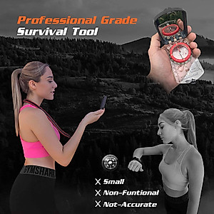 PREPARED4X Hiking Compass Survival – Mirror Sighting Map Orienteering Compass – with 35-Ft 550 Survival Paracord Lanyard, Fire Starter, Whistle, Fishing Line, Tinder Cord