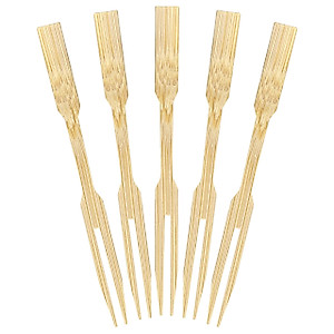 BambooMN Premium 3.5" Bamboo Mini Cocktail Tasting Forks Fruit Picks Party Supplies, 2000 Pieces