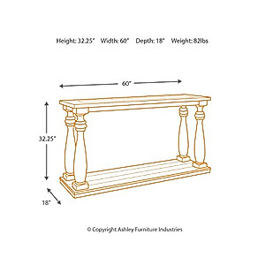 Signature Design by Ashley Mallacar Rustic Cottage Rectangular Sofa Table with Floor Shelf, Black