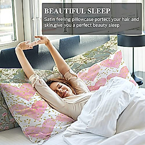 Envelope Closure Satin Pillowcase for Hair and Skin Silk Pillowcase Standard Size Spring Peach Blossom Flower Pattern Pillow Cases Cooling Satin Pillow Covers