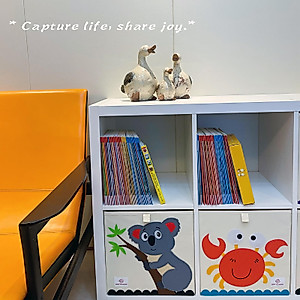 BETTENKO Foldable Animal Cube Storage Bins,Washable Toy Storage Organizer Boxes Bins Baskets for Kids,Boys,Girls,Nursery,Playroom,Storage Chest with Handle & Upgrade PP Partition,13 inch (Crab)