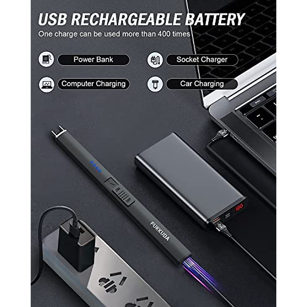 Electric Candle Lighter Plasma Arc Lighters Windproof & Flameless with USB Rechargeable Battery Double Safety Switch (Obisidian Black)