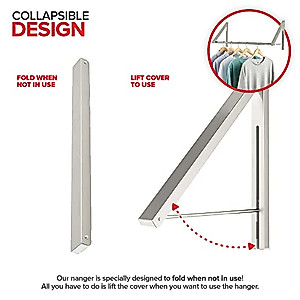 Double Foldable Clothing Rack w/ Extension Rod, Wall-Mounted Retractable Clothes Hanger for Laundry Dryer Room, Hanging Drying Rod, Small Collapsible Folding Garment Racks, Dorm Accessories (Chrome)
