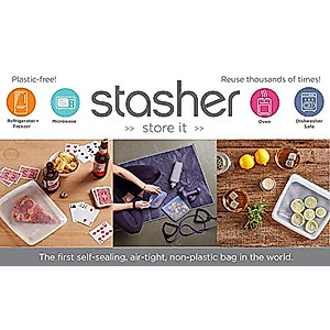 Stasher Re-Usable Food-Grade Platinum Silicone Stand Up Bag for Eating from/Cooking, Freezing and Storing in/Organising/Travelling, 17.80 x 20.30 cm/1.65 Litre/56 Fluid Ounces, Clear