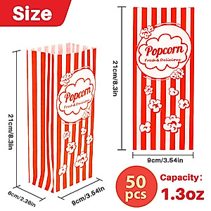 MAQIHAN 50 Popcorn Bags Individual Servings - Flat Bottom Paper Popcorn Food Bags Party Pop Corn Sleeves Bulk Carnival Halloween Snack Packs Gift Favor Treat bolsas para palomitas Movie Night Supplies