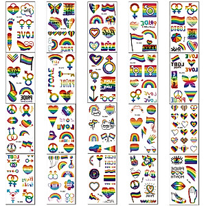 200+ Pcs Pride Tattoos,Gay Pride Tattoos, 20 Sheets Pride Temporary Tattoos, Waterproof Rainbow Flag Tattoo Stickers for Pride Equality Parades and Celebrations