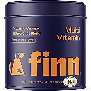 Finn All-in-1 Dog Multivitamin - Everyday Vitamin Supplement for Dogs with Probiotics, Omega-3s, Glucosamine + Chondroitin | Gut & Immune Health, Joint Support, Heart Health | 90 Soft Chew Treats