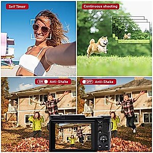 Digital Camera Vlogging Camera Full HD 2.7K 30MP Vlog Camera for YouTube Compact Digital Cameras with 32G Memory Card and 2 Batteries（Fixed Focus）