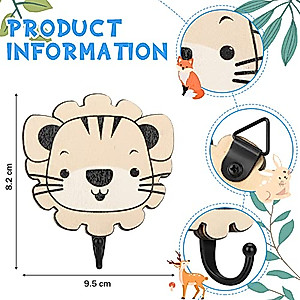 4 Pcs Safari Animal Wall Hooks Decorative Wall Hooks Kids Wall Hooks Decorative Wooden Jungle Animal Wall Hooks Animal Nursery Hooks Wood Giraffe Lion Hanger for Nursery Bathroom Bedroom Home Decor
