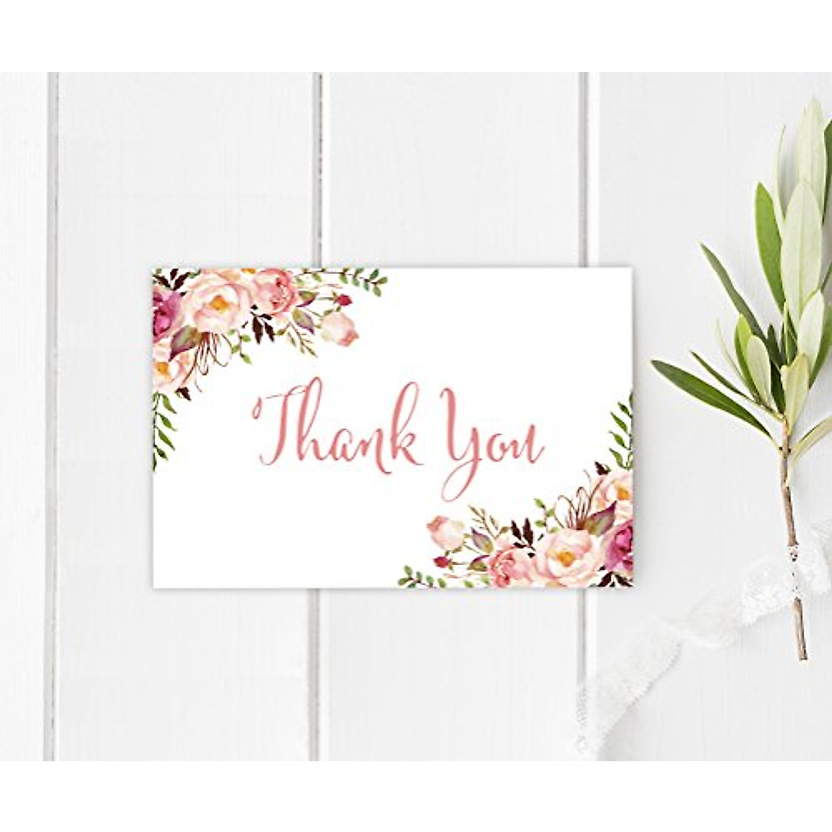 Pink Floral Thank You Cards with Envelopes, 4 x 6 Boho Flower Thank You Notes - Chic Greeting Cards 25 Bulk Pack, Blank Inside, Meet Wedding, Bridal Shower, Girl Baby Shower More Occasion