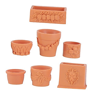 Yardenfun Terrarium 7pcs Micro Accessories Home Decoration Flowerpot Mini Kit World Pots Toy Bonsai Plant Adorable DIY Flower for Garden Furniture Fairy Resin Ornaments Miniature Landscape House Decor