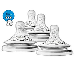 Philips Avent Natural Baby Bottle Medium Flow Nipple, 3M+, 4pack, Flow 3, SCF653/43