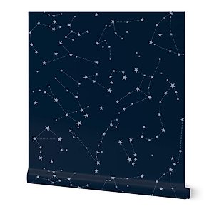 Peel & Stick Wallpaper Swatch - Zodiac Stars Astrology Navy Blue Constellations Night Sky Star Map Custom Removable Wallpaper by Spoonflower