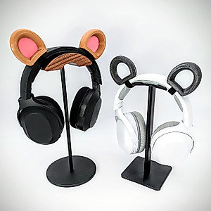 BeamTeam3D Bear Ears for Headphones - Adorable Brown and Panda Bear Headphones Attachment in Various Colors with Self Fastener - Bear Ears for Gamers and Streamers (Sparkle Black/White)