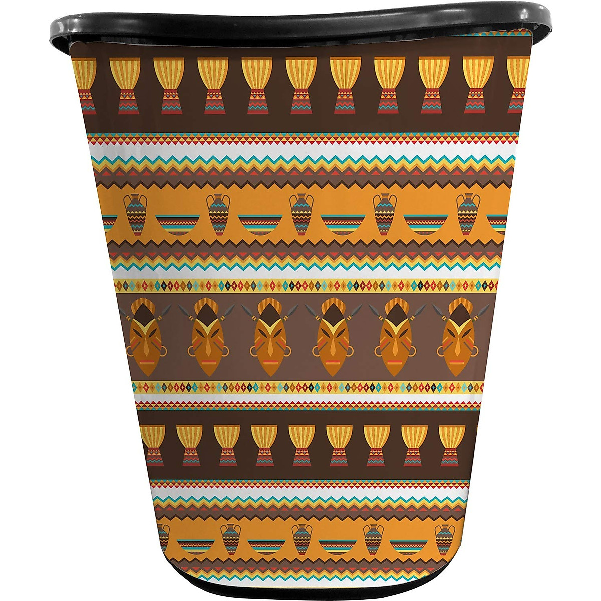 RNK Shops African Masks Waste Basket - Single Sided (Black)