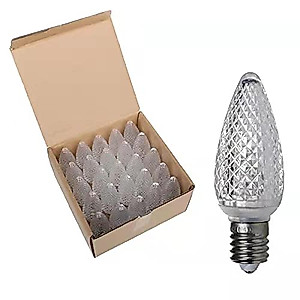 Set of 25 C9 White Faceted Cover Led Replacement Light Bulbs, Dimmable High Brightness E17 Christmas Decorative String Lights for Outdoor Holiday Decoration (White)