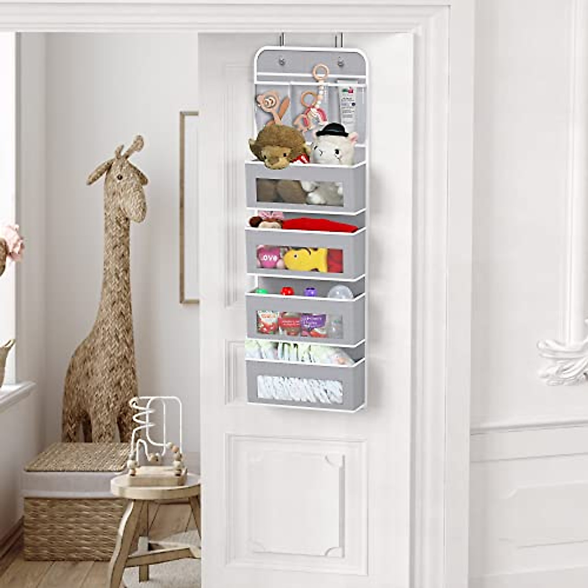 Simple Houseware Over Door 4 Clear Window Pocket Organizer with 3 Pockets, Grey