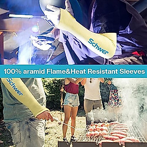 Schwer 18 inch Aramid Protective Arm Sleeves, ANSI Level A2 Cut Resistant Sleeves with Thumb Hole, Double Layer Heat Resistant Sleeves, Moisture Wicking, Super Soft, 1 Pair