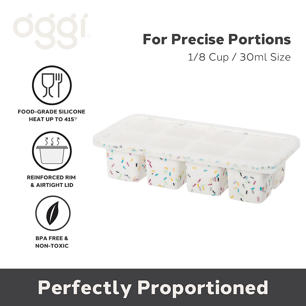 OGGI Prep & Portion Silicone Freezer Trays with Lid - Freezer Molds for Food, Ice Cube Tray, Food Prep Containers, Freezer Storage Containers, for Soup, Smoothie Cubes, Broth, Leftovers - 1/4 Cup