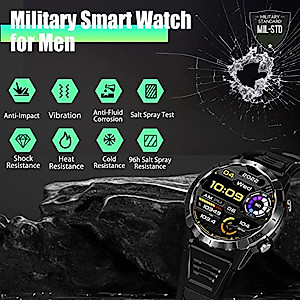 Military Smart Watches for Men with Bluetooth Call 1.43" AMOLED Always On Display Rugged Outdoor Tactical Smartwatch with Heart Rate Blood Pressure Sleep Monitor Sports Fitness Watch for Android iOS