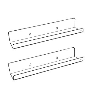 Acrylic Kids Floating Shelves,Adhesive Stickers Window Clear Invisible Bookshelves,Nursery Deco Toy Storage Ledges Wall Drilling Organizer for Bathroom, Girl or Boy Bedroom 13.8" (Clear 2 PCs Set)