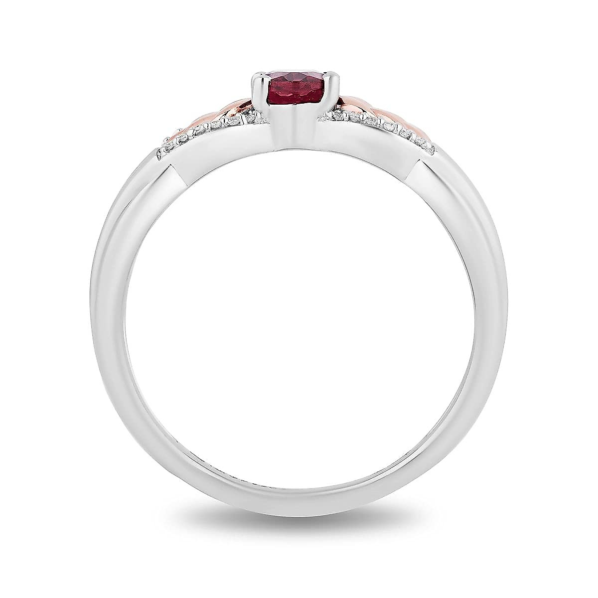 Jewelili Enchanted Disney Fine Jewelry Sterling Silver and 10K Rose Gold 6x4 MM Oval Shape Rhodolite Garnet and Natural White Round Diamond Accents Anna Wheat Ring, Size 7