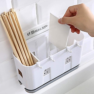 ZHIZHOU Kitchen Storage Shelf 1 Piece Wall Mounted Cutlery Drainer Rack with Drip Tray Utensils Organizer Spoon Fork Chopsticks Holder Caddy Kitchen Gadget Storage Grey