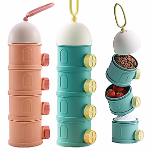 2 PCS 4 Layers Baby Milk Powder Dispenser, Milk Powder Pots,Candy Storage Tank, Portable Milk Powder Formula Dispenser Container Pot Box Milk Cans Snack Storage Box for Travel (Pink + Green)