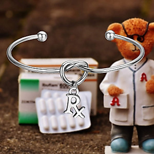 FEELMEM Rx Pharmacist Pharmacy Bracelet Love Knot Bangle with RX Symbol Charm Bracelet Graduation Gift(RX charm-Silver)
