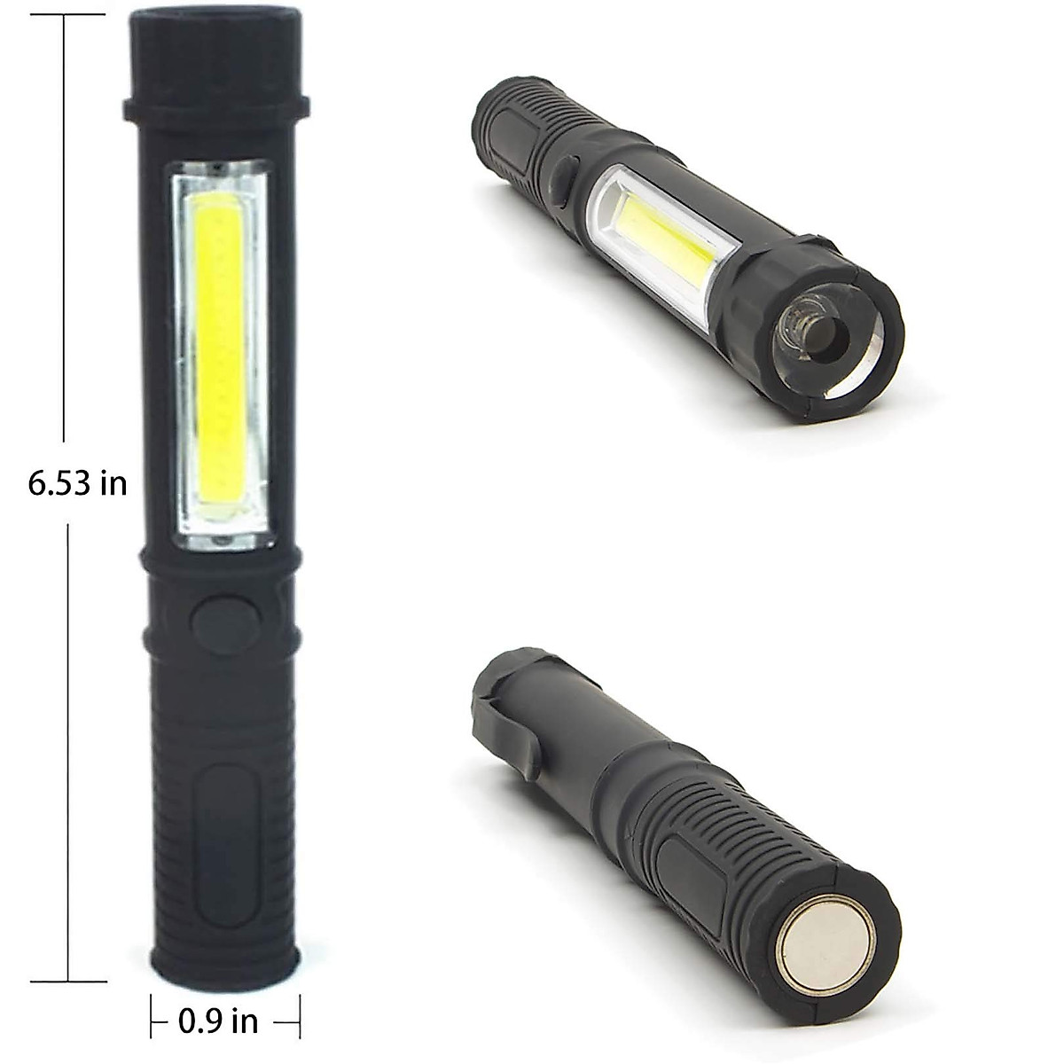 COB LED Work Flashlight with Magnetic Base and Clip Multi-Function Pocket Pen Light Inspection Work Light, 4 PCS