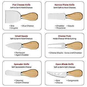 Casafield 12-Piece Set of Cheese Knives -  Stainless Steel with Bamboo Handles