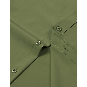 ZEROYAA Men's Regular Fit Dress Shirt Solid Wrinkle-Free Long Sleeve Casual Business Button Up Shirts with Pocket ZSSCL05-Army Green Medium