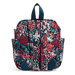 Vera Bradley Women's Performance Twill Convertible Small Backpack, Cabbage Rose Cabernet, One Size