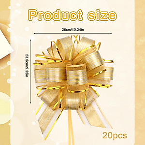 20pcs Large Gift Bows, Ribbon Pull Bows with Gold Edge Big Gift Bows Gold Large Pull Bows for Birthday Wedding Baskets Christmas Valentine's Day Gift Wrapping