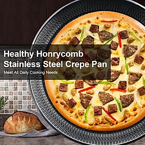 DCIGNA Nonstick Crepe Pan, 11Inch Stainless Steel Crepe Pan, Honeycomb Coating Flat Skillet Tawa Dosa Tortilla Omelet Griddle Pan, PFOA Free, Induction Compatible