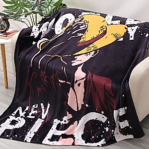 THEDAY One Piece Blanket Luffy Blanket Anime Throw Blanket Flannel Fleece Siesta Sofa Throw Lightweight Cozy Bed Soft and Warm 60"X50" (B,60"X50")