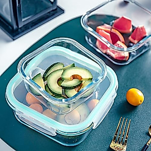 ATRDTO 6 Pieces Square Glass Food Storage Containers with Lids, Meal Prep Containers for Food Storage, BPA Free & Leak Proof (3 lids & 3 Containers)