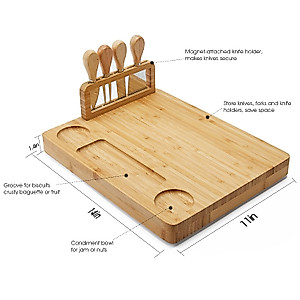 Itopfox Bamboo Cheese Board and Knife Set for Kitchen, Charcuterie Board with Drawer, Serving Tray, Charcuterie Platter Cutting Board Cheese Meat Fruit, Housewarming Wedding Birthday Christmas Gift