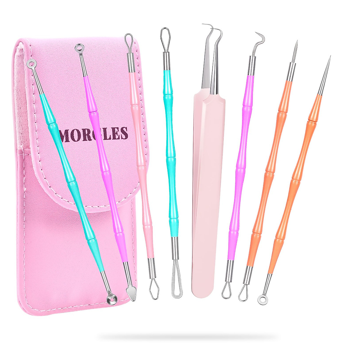 Pimple Popper Tool Kit, MORGLES 14-Heads Professional Stainless Acne Zit Popper Extraction Tools for Facial Nose with Leather Case