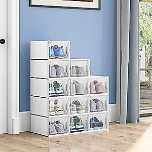 YITAHOME Shoe Box, Set of 12 Shoe Storage Organizers Stackable Shoe Storage Box Rack Clear Drawer-White, Medium Size,13.8”L x 9.8”W x 7.3”H