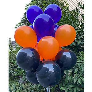 JODIDI 100 Pcs 12-Inch Latex Balloons in Black, Orange, and Purple - Perfect for Halloween, Graduation, Birthday, Baby Shower, and Party Decorations