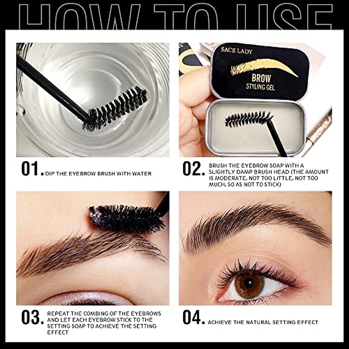 Clear Eyebrow Setting Gel Set&Eyebrow Soap Kit by Sace Lady, Natural Lasting Eye Brow Styling Gel Makeup Kit for Fuller Neat Brow Makeup, Cruelty-Free