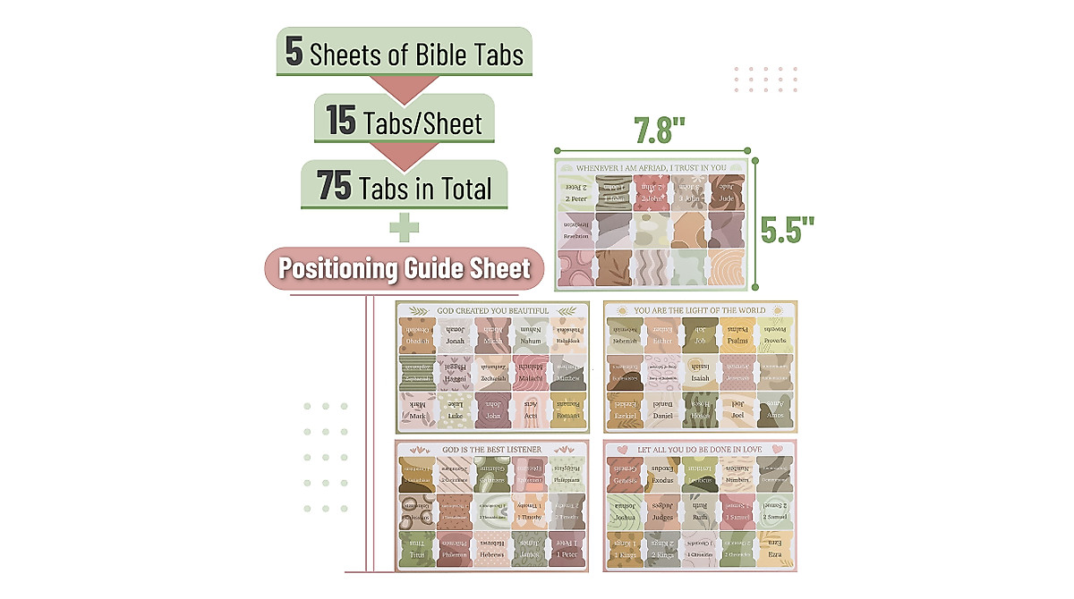 Mr. Pen Bible Tabs - 75 Boho Themed Laminated Index Tabs for Study