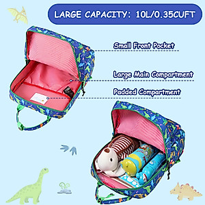 Kasqo Kids Backpack, Lightweight Water Resistant Preschool Toddler Bookbags for Little Boys and Girls with Chest Strap, Green Dinosaur